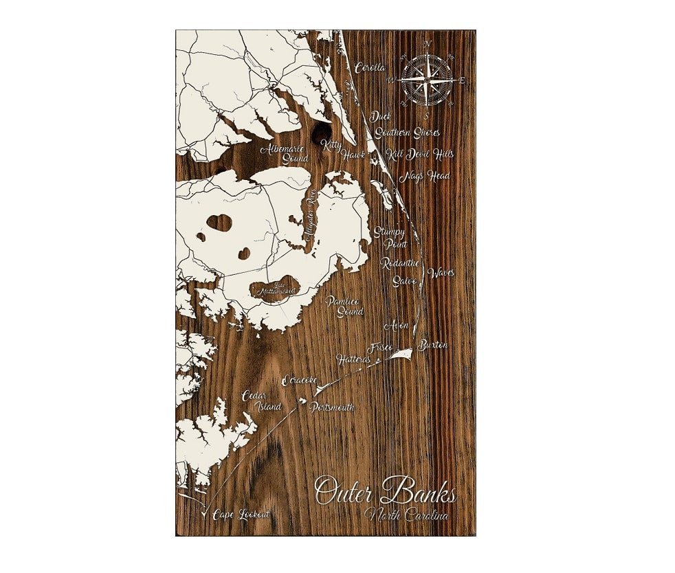 OBX Map - White 7.25 x 12-Mini | THE OUTER BANKS CHRISTMAS SHOP