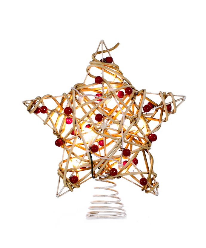 Birch Rattan w/Red Berries Star Treetopper | THE OUTER BANKS CHRISTMAS SHOP