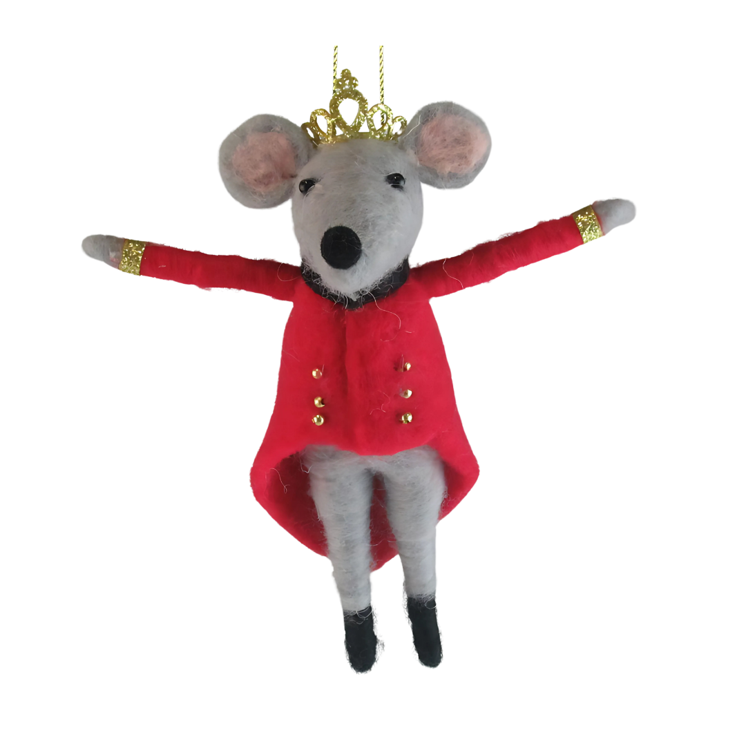 Felt Mouse in Red Coat & Crown Orn | THE OUTER BANKS CHRISTMAS SHOP